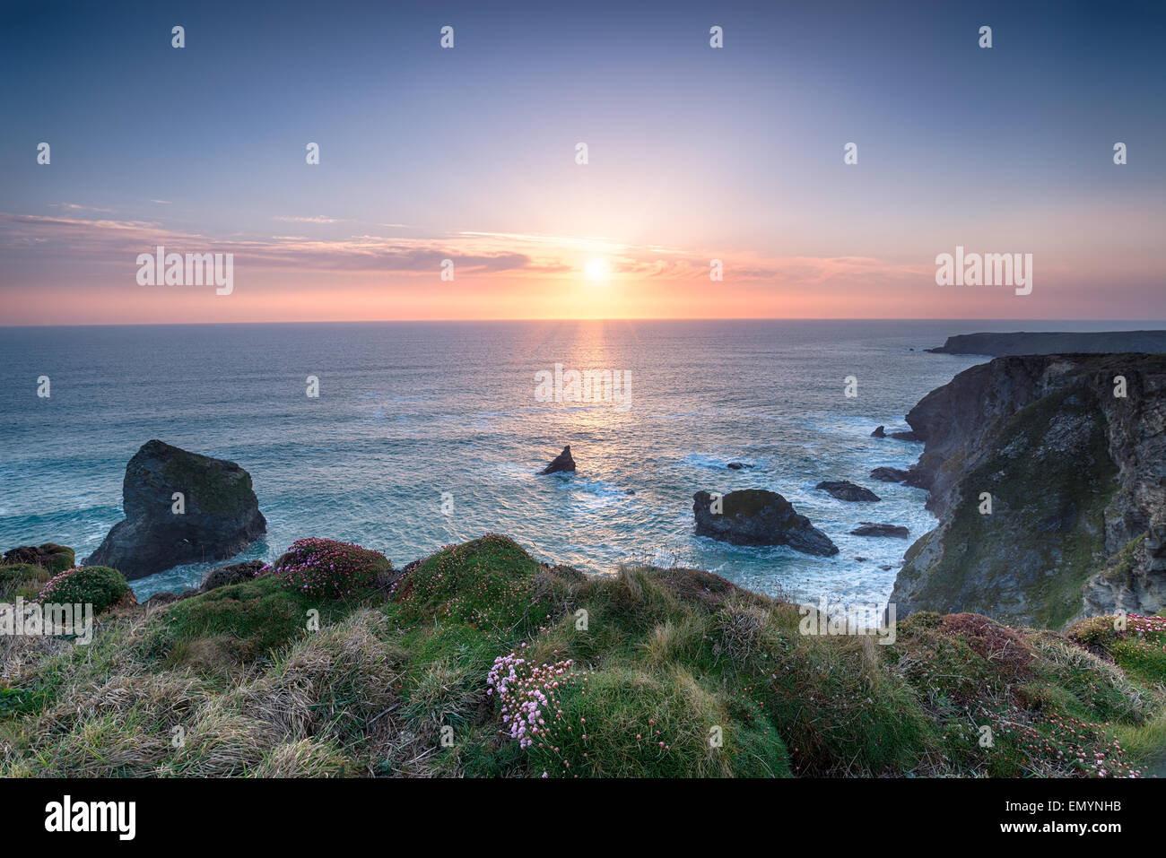 Sunset on the South West Coast path at Pentire Steps between Newquay ...