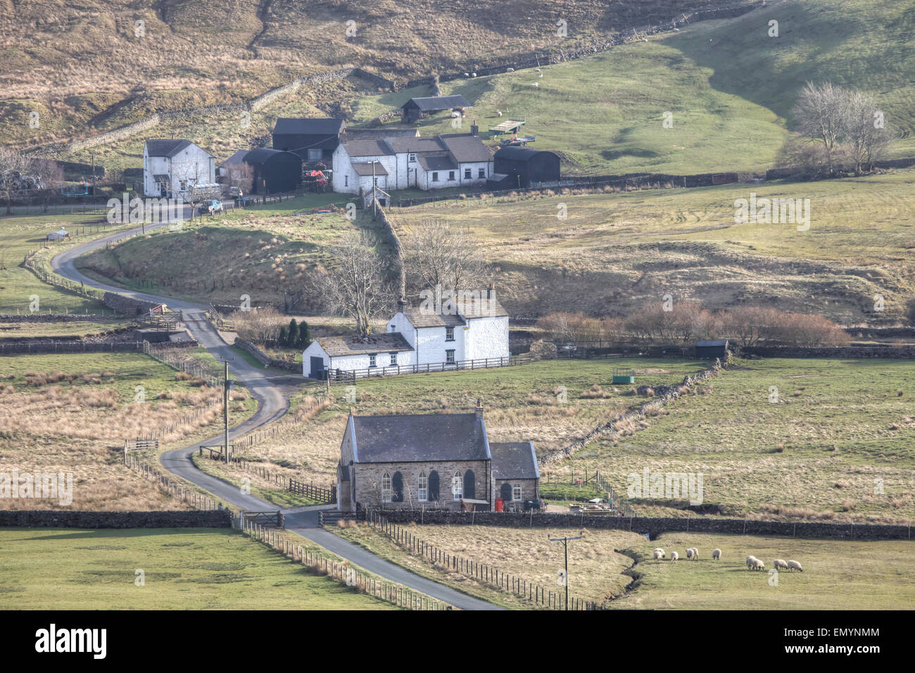 farm and church in the Upper Tees valley UK Stock Photo - Alamy