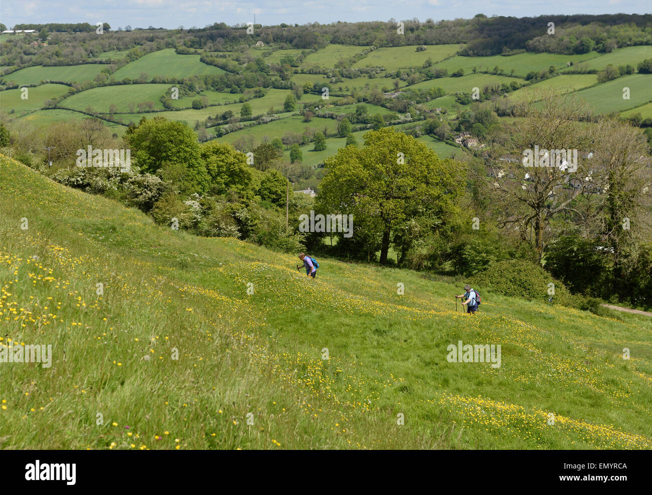 Walkers hikers on Little Solsbury Hill Batheaston Somerset England UK ...