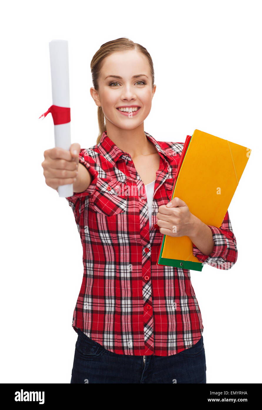 smiling woman with diploma and folders Stock Photo - Alamy smiling woman with diploma and folders Stock Photo - Alamy
