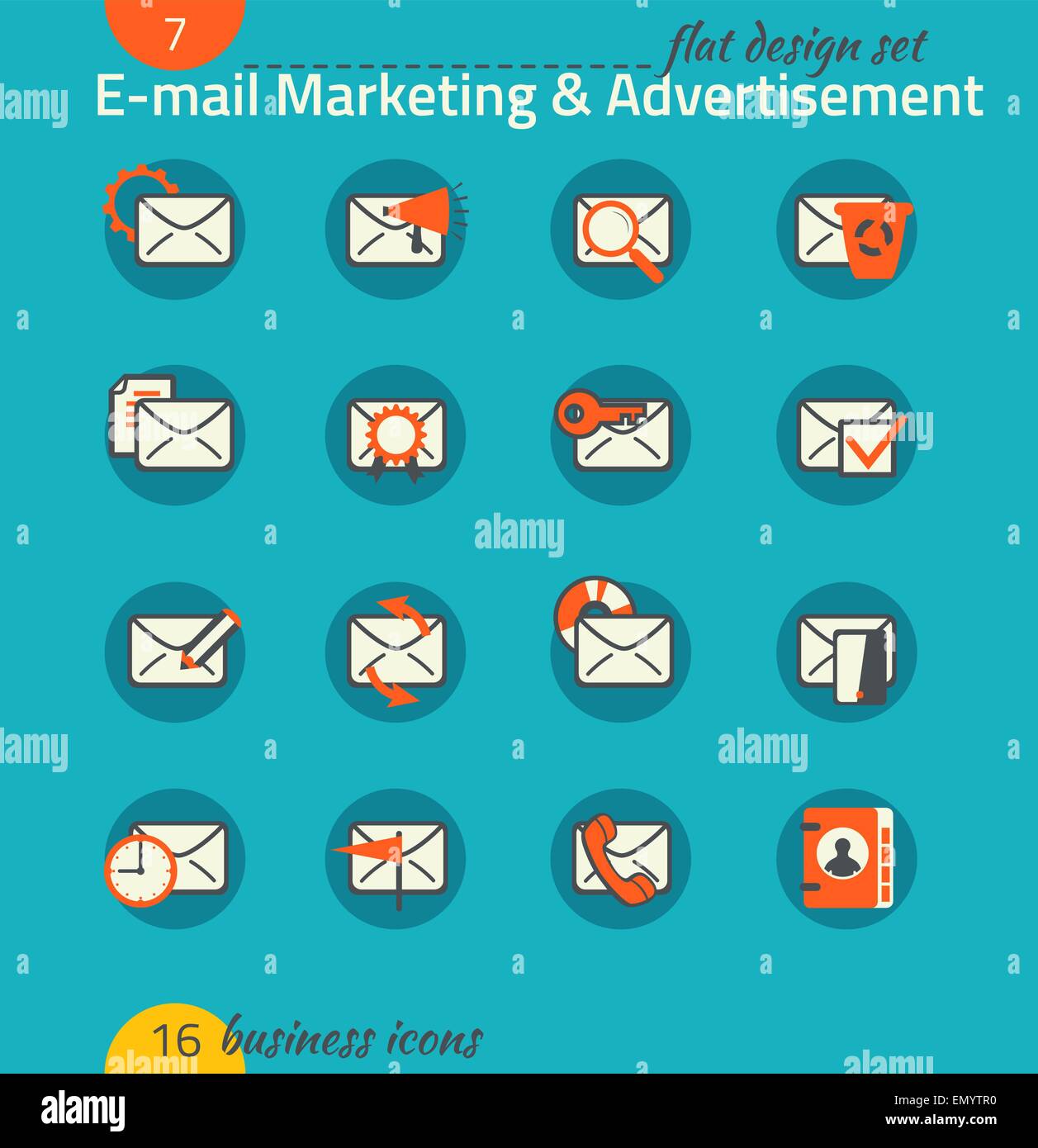 Business icon set. E-mail marketing, advertisement, e-commerce. Flat ...