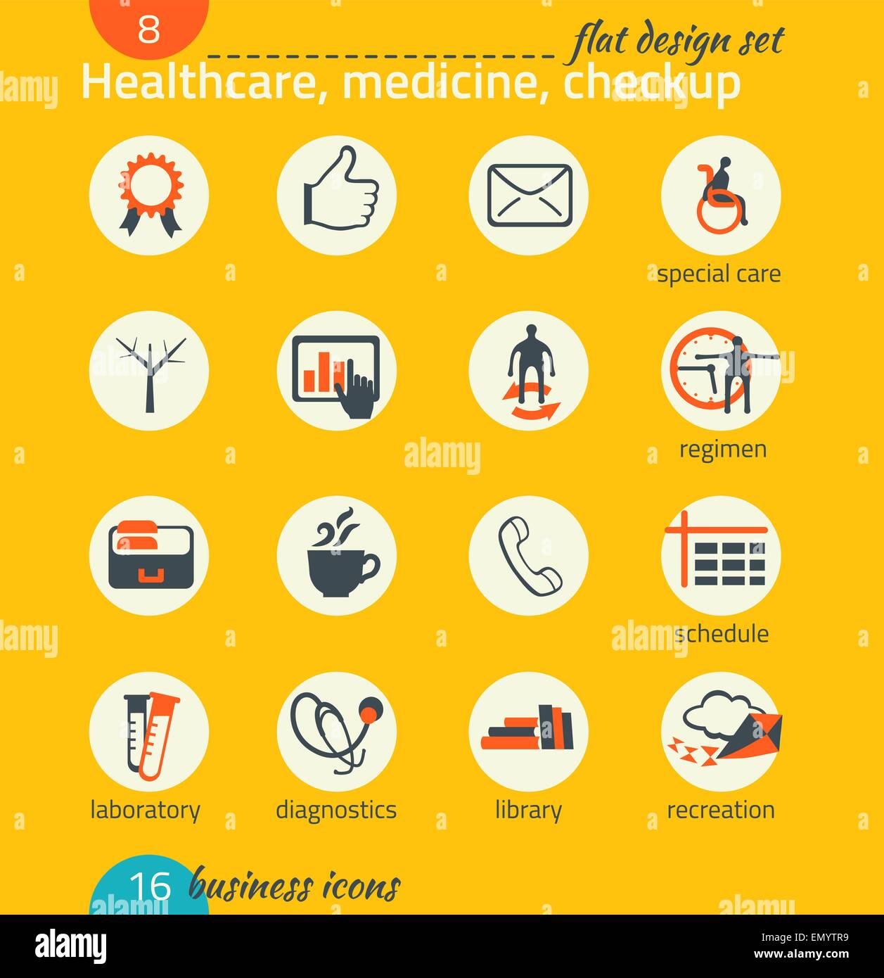 Business icon set. Healthcare, medicine, diagnostics. Flat design Stock ...