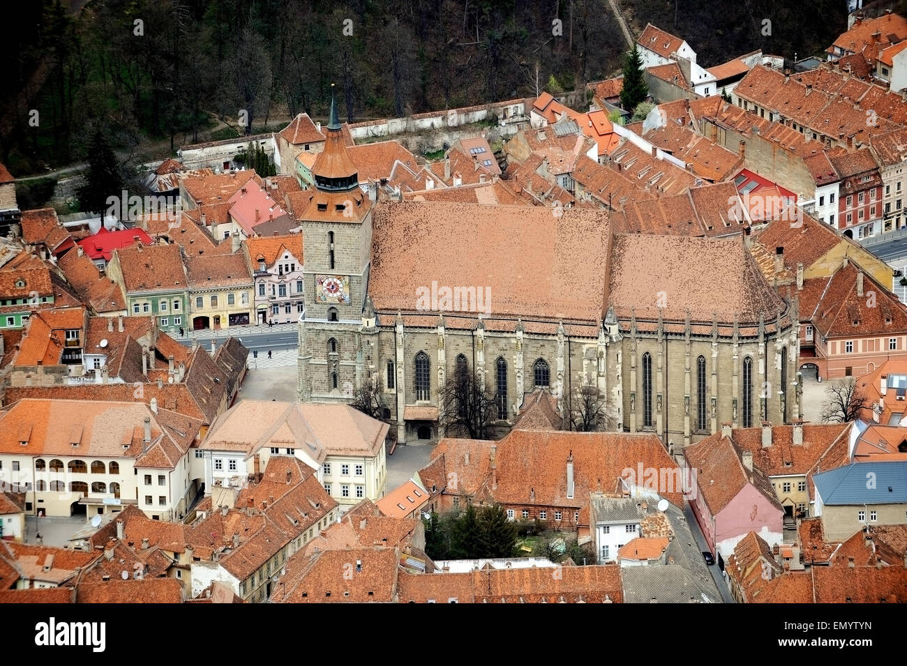 Aerial view with the old town of medieval city of Brasov Stock Photo ...