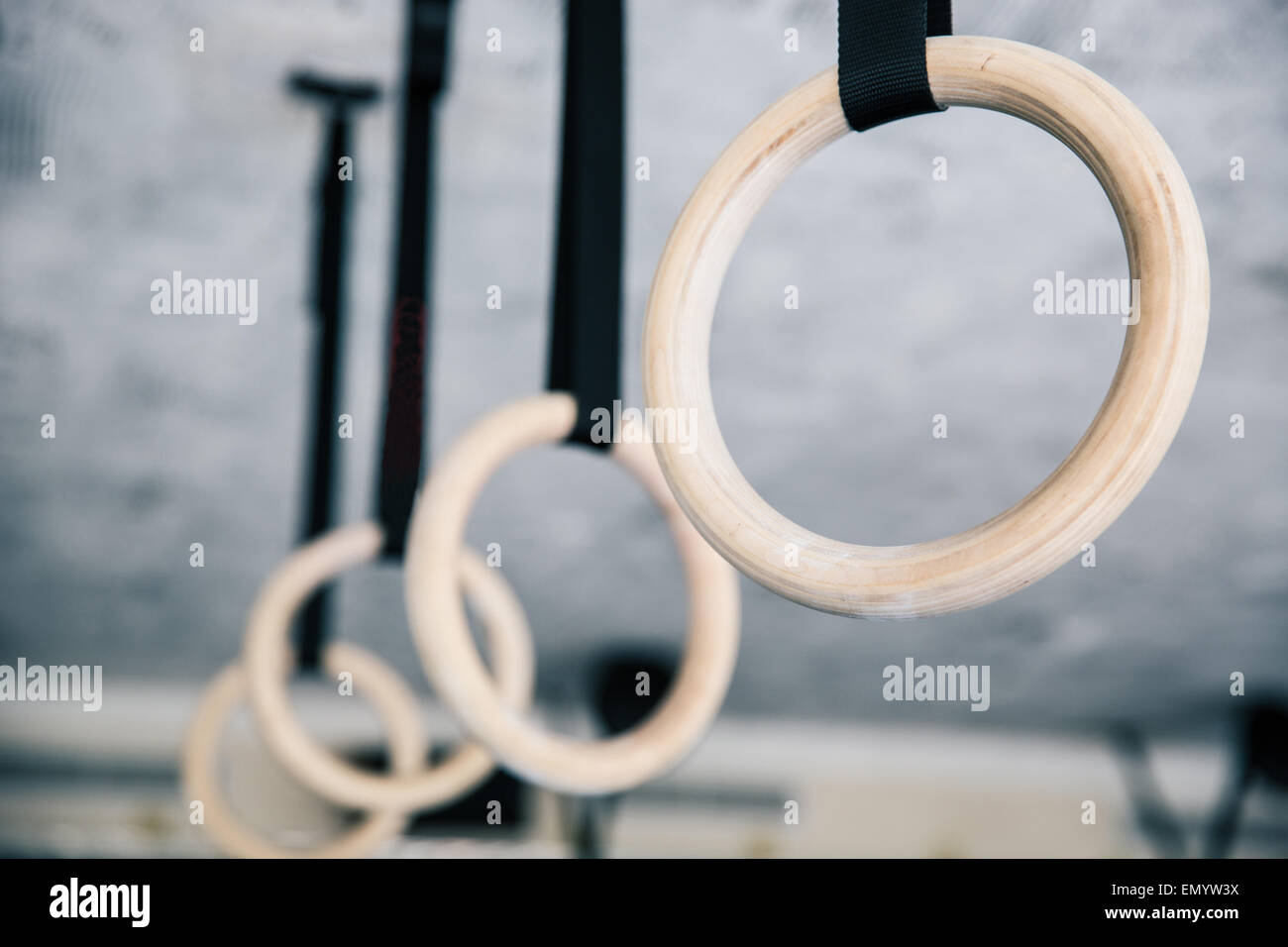 Closeup image of a fitness rings in gym Stock Photo - Alamy