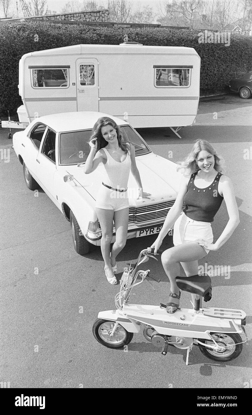 Reveille models seen here posing with a Ford Cortina, a caravan and ...