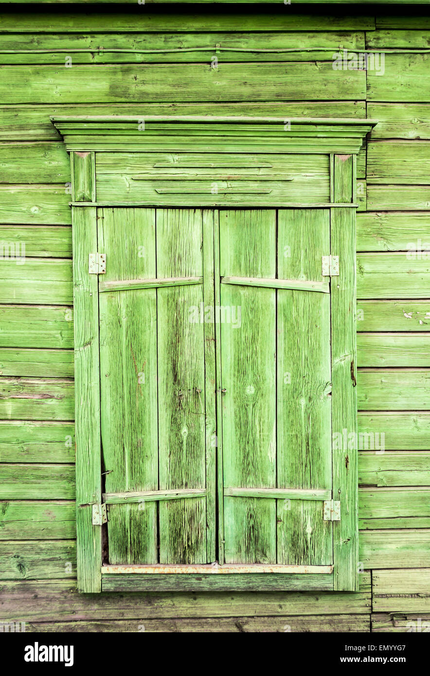 Old hand painted green Russian window frame with hatches closed Stock ...