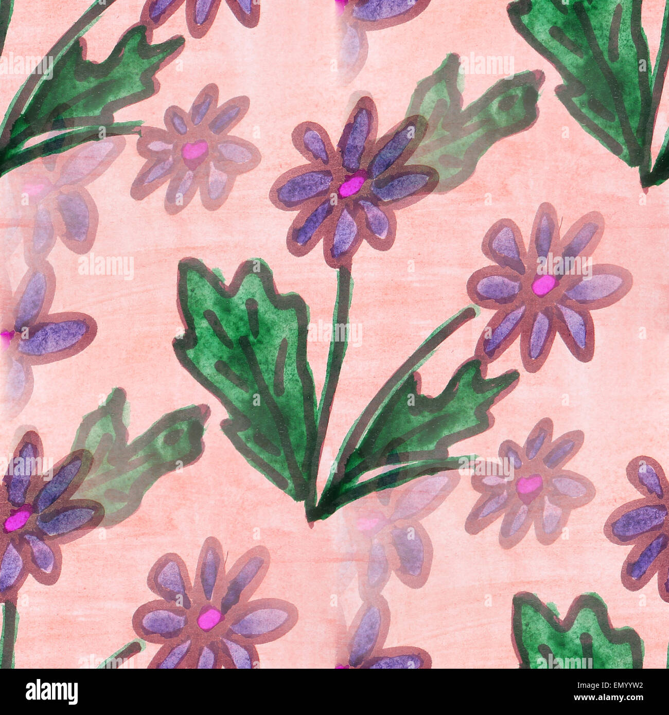 seamless texture purple, pink leaves watercolor flowers wallpaper Stock ...