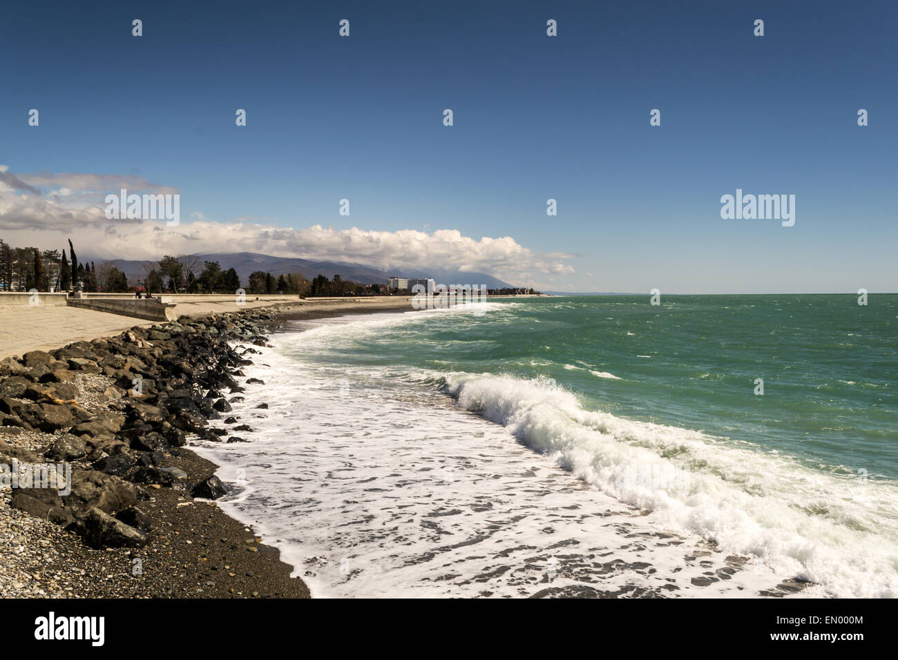 The blue green sea of the Sochi coastline in Russia Stock Photo - Alamy