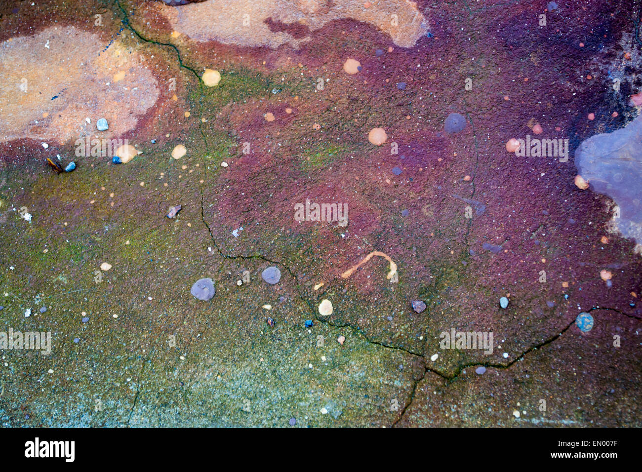 Rust and paint stains smear wet and drying concrete Stock Photo - Alamy