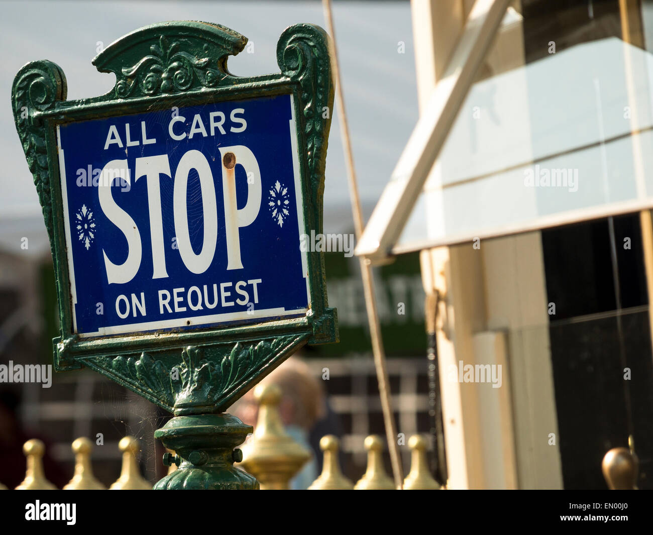 stop sign for trams at The National Tramway Museum,Crich,Derbyshire,UK ...