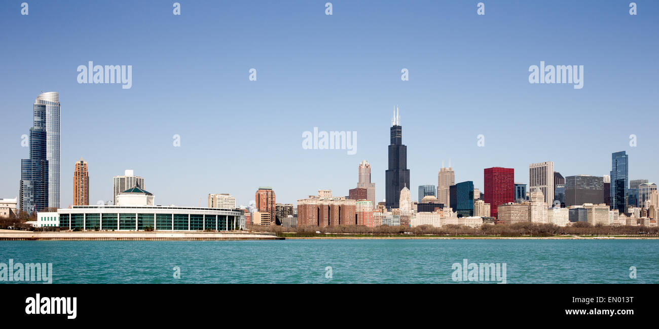 Chicago Skyline panorama captured on a sunny spring morning showcasing ...