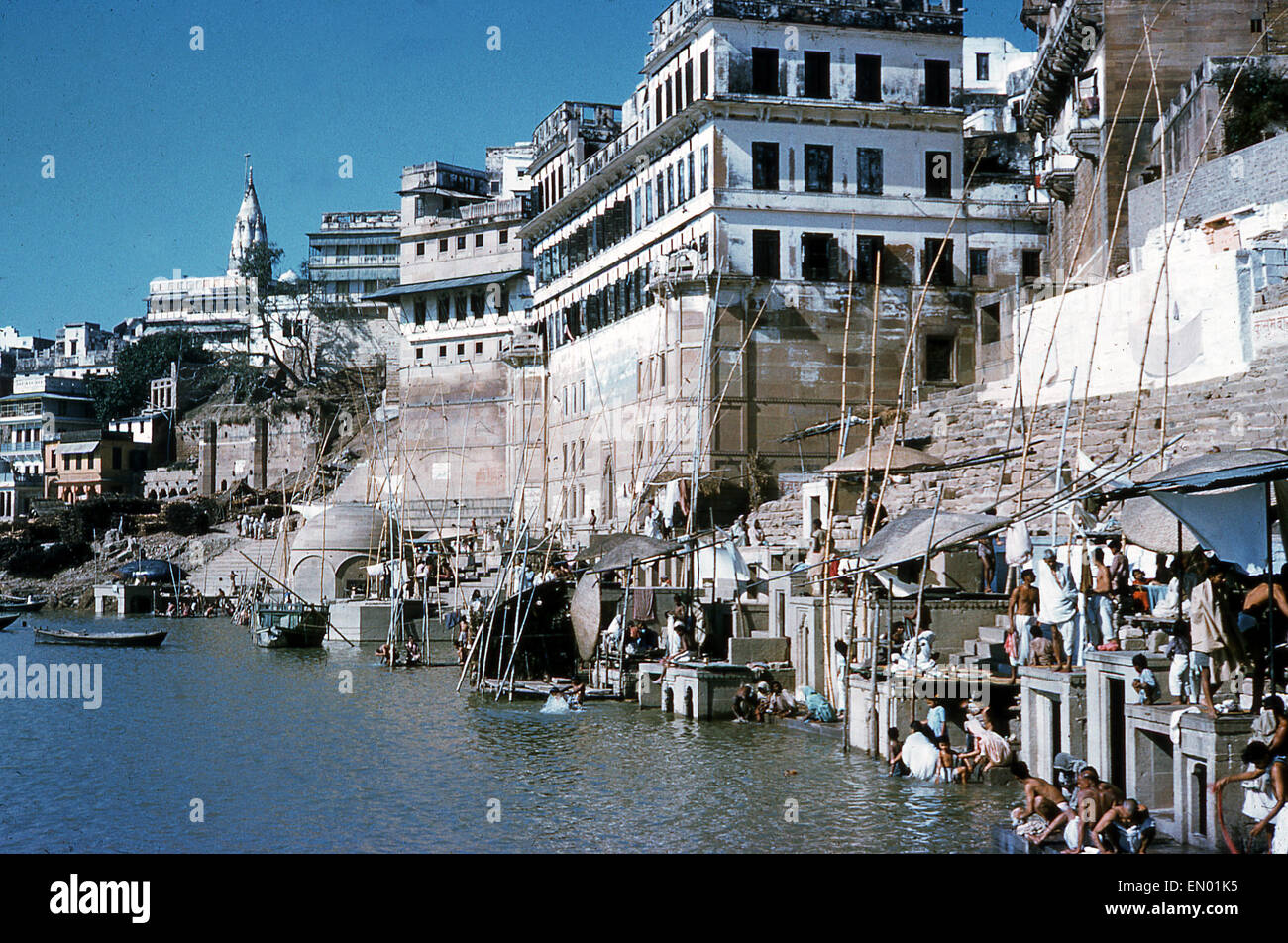 1960s, India, Benares, river side at the Ganges, where indians gather ...