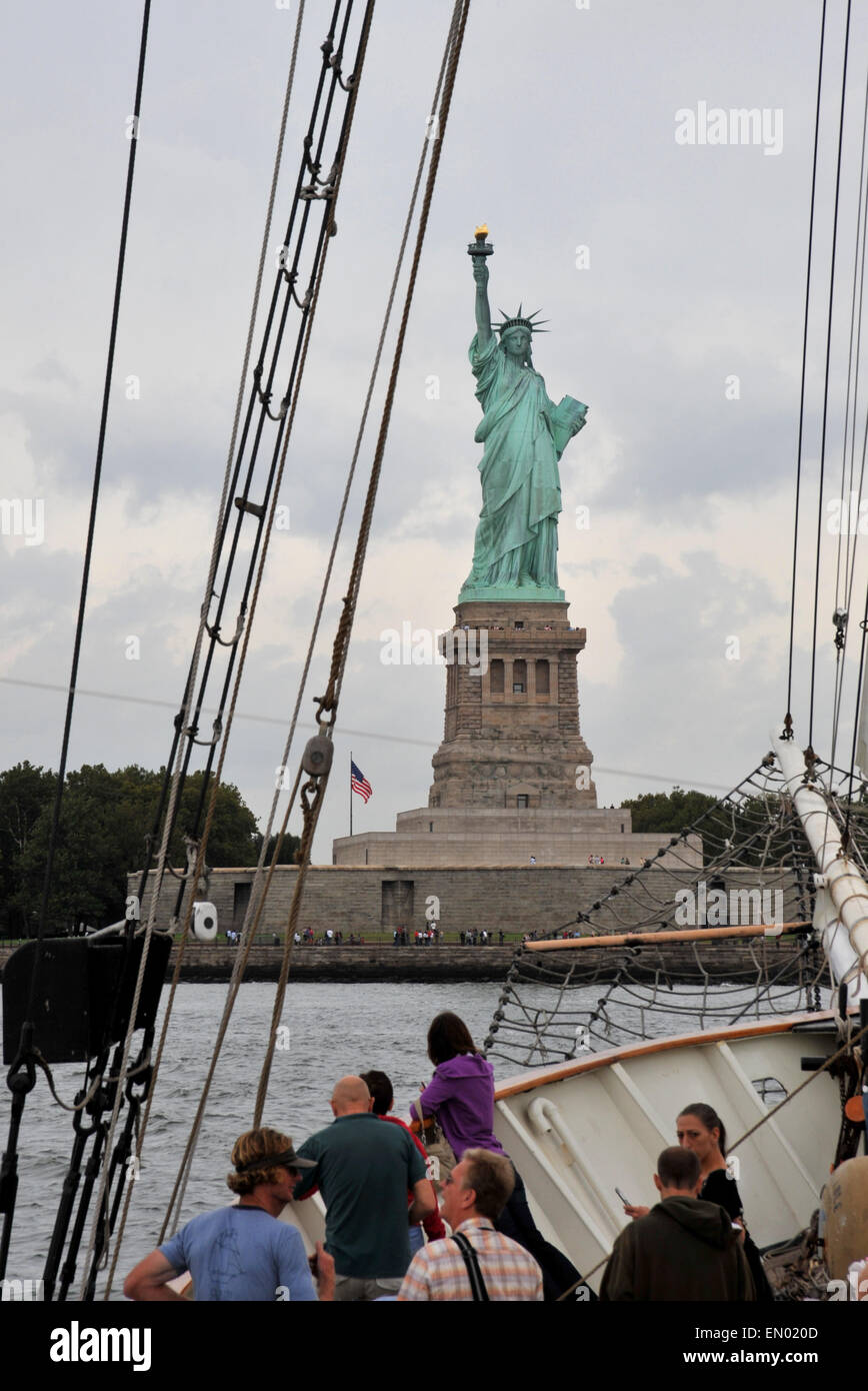 Statue of Liberty seen from a boat in New York harbour Stock Photo - Alamy