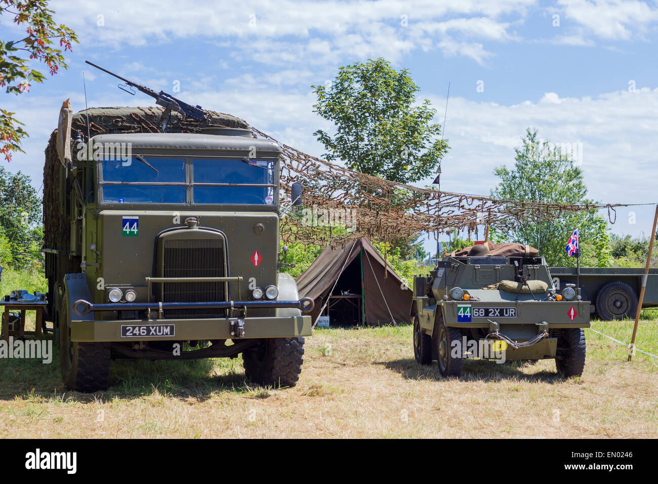 Restored WW2 vehicles - Leyland 6x6 lorry and Humber Scout Car on D-day ...