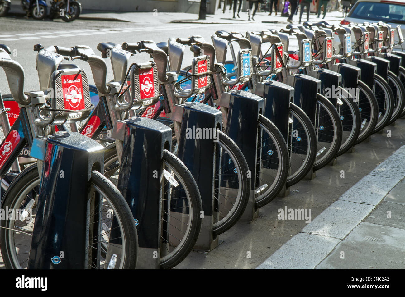 A row of ‘Boris bikes’ ready for hire in Covent Garden, London Stock ...