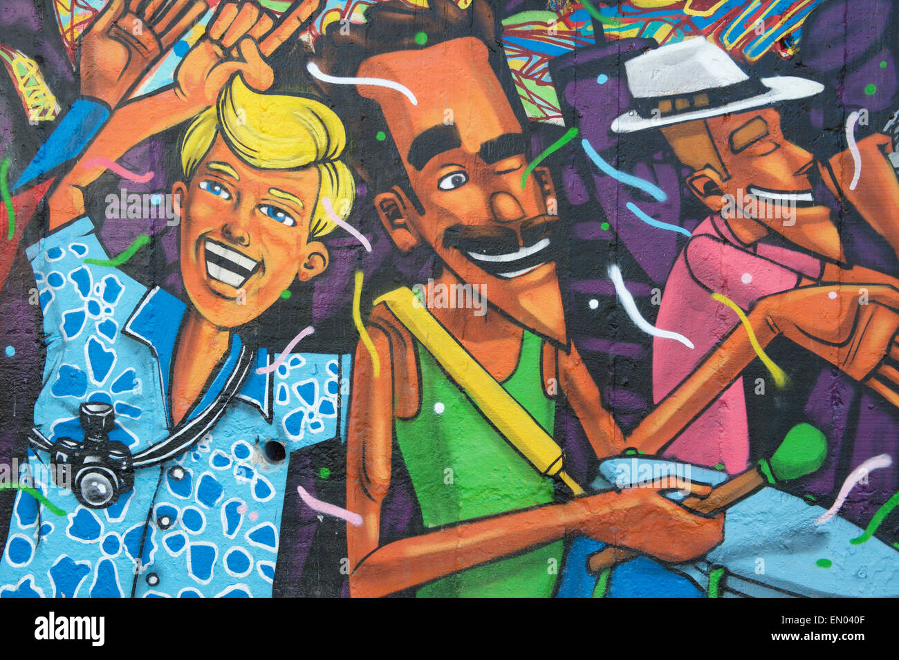 RIO DE JANEIRO, BRAZIL - MARCH 6, 2015: Street art in graffiti depicts ...