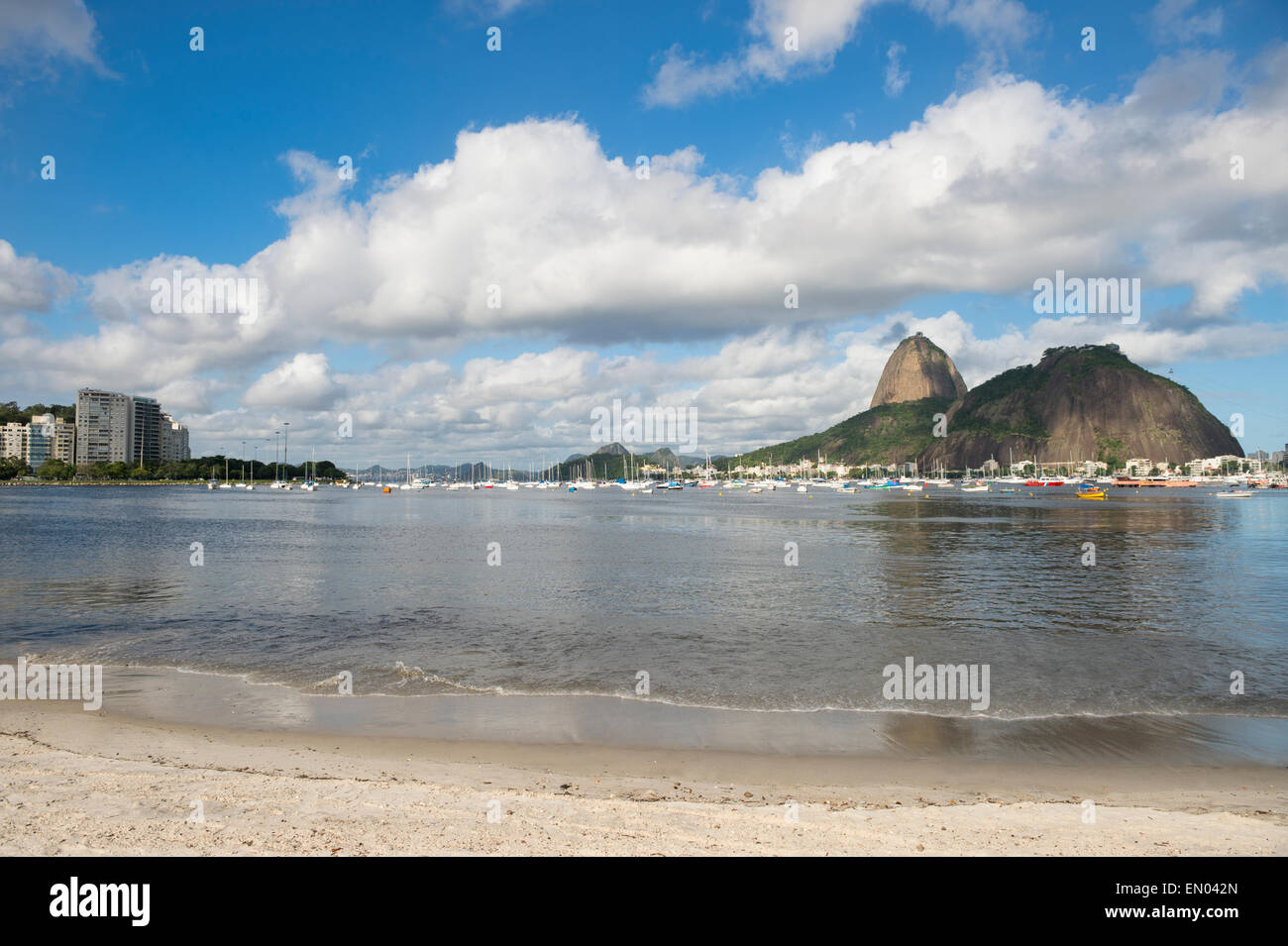 Botafogo Bay beach view of Sugarloaf Pao de Acucar Mountain Rio de ...