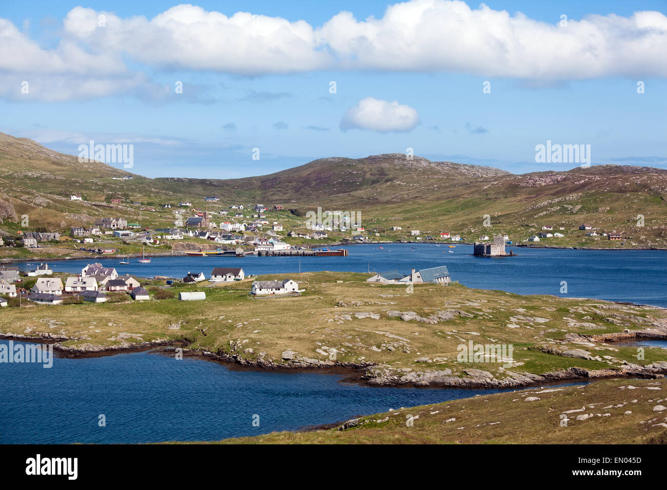 Panorama of Castlebay, Isle of Barra, Outer Hebrides Stock Photo - Alamy