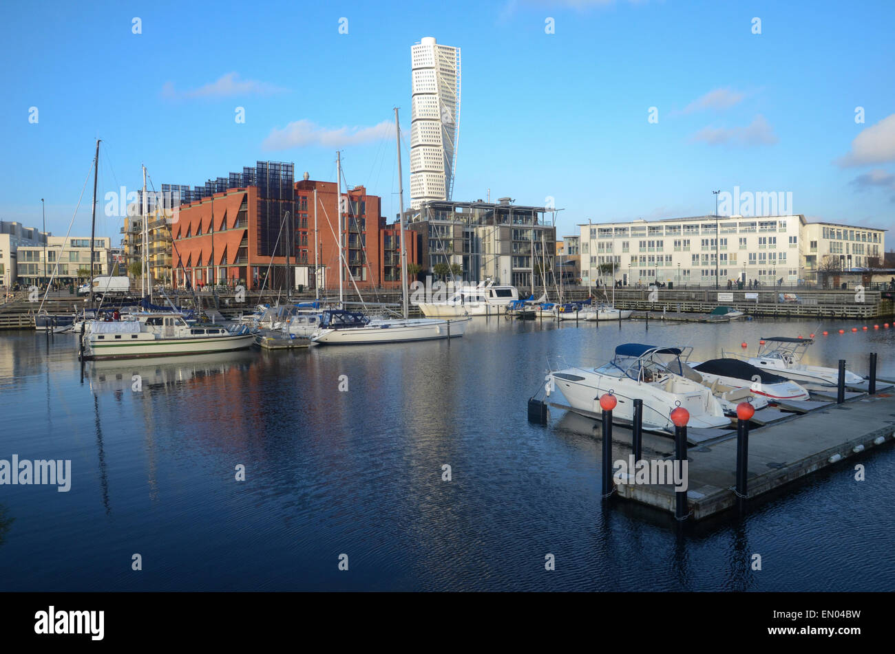 Malmo Turning Torso Green Building Jetty Reflection Stock Photo - Alamy