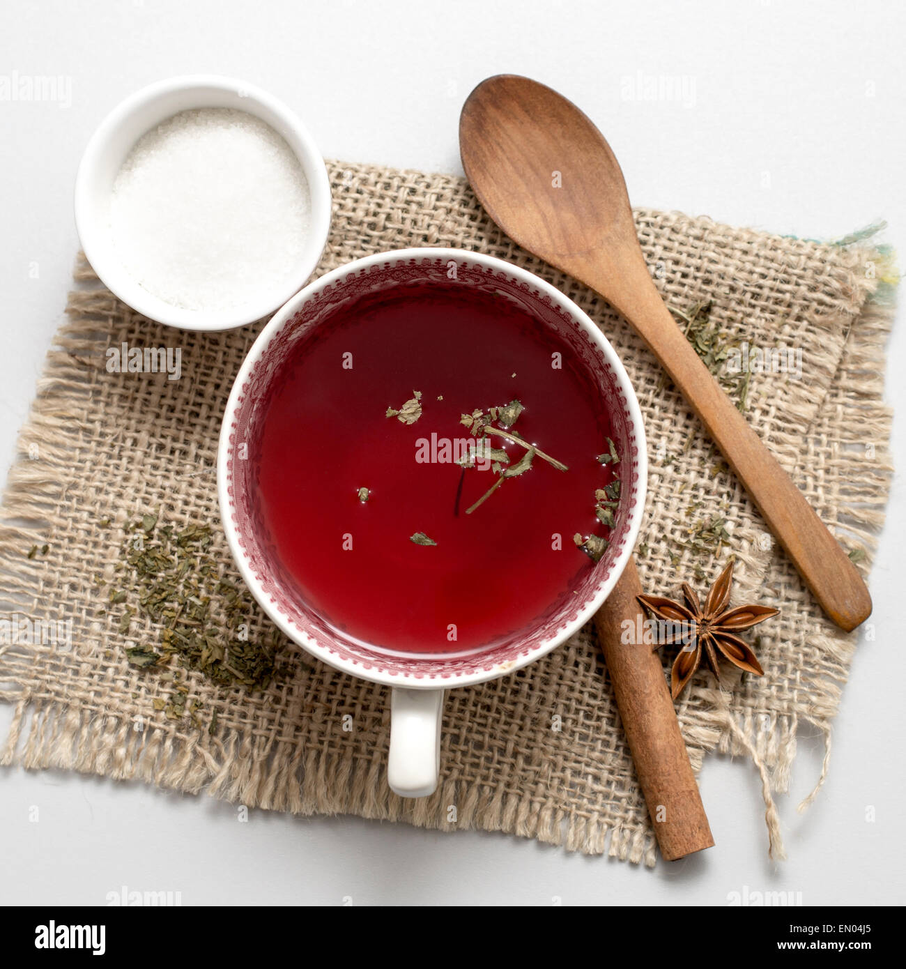 tea in vintage cup on wooden table, from above Stock Photo - Alamy