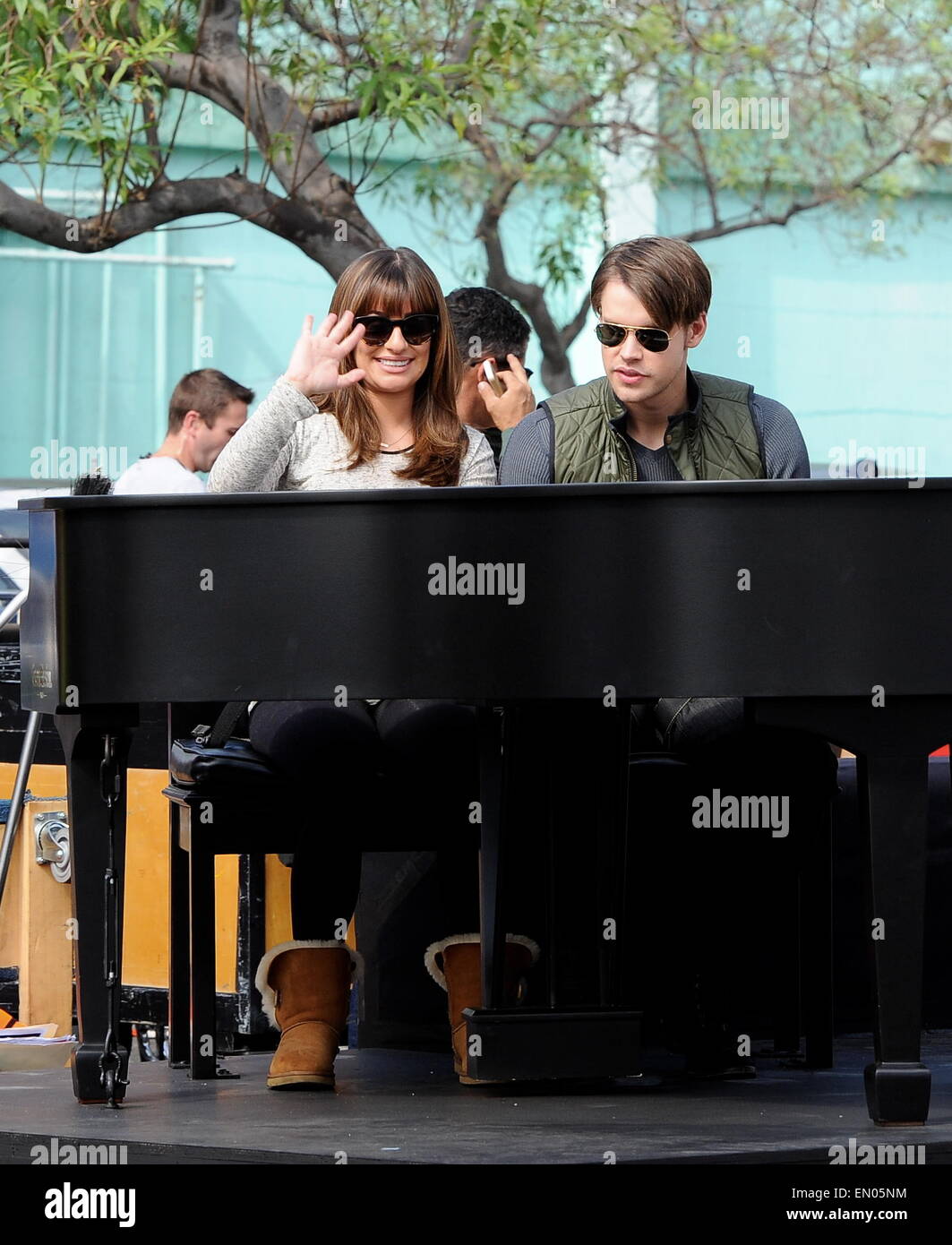 Actress Lea Michele and Chord Overstreet performing a duet for a new ...