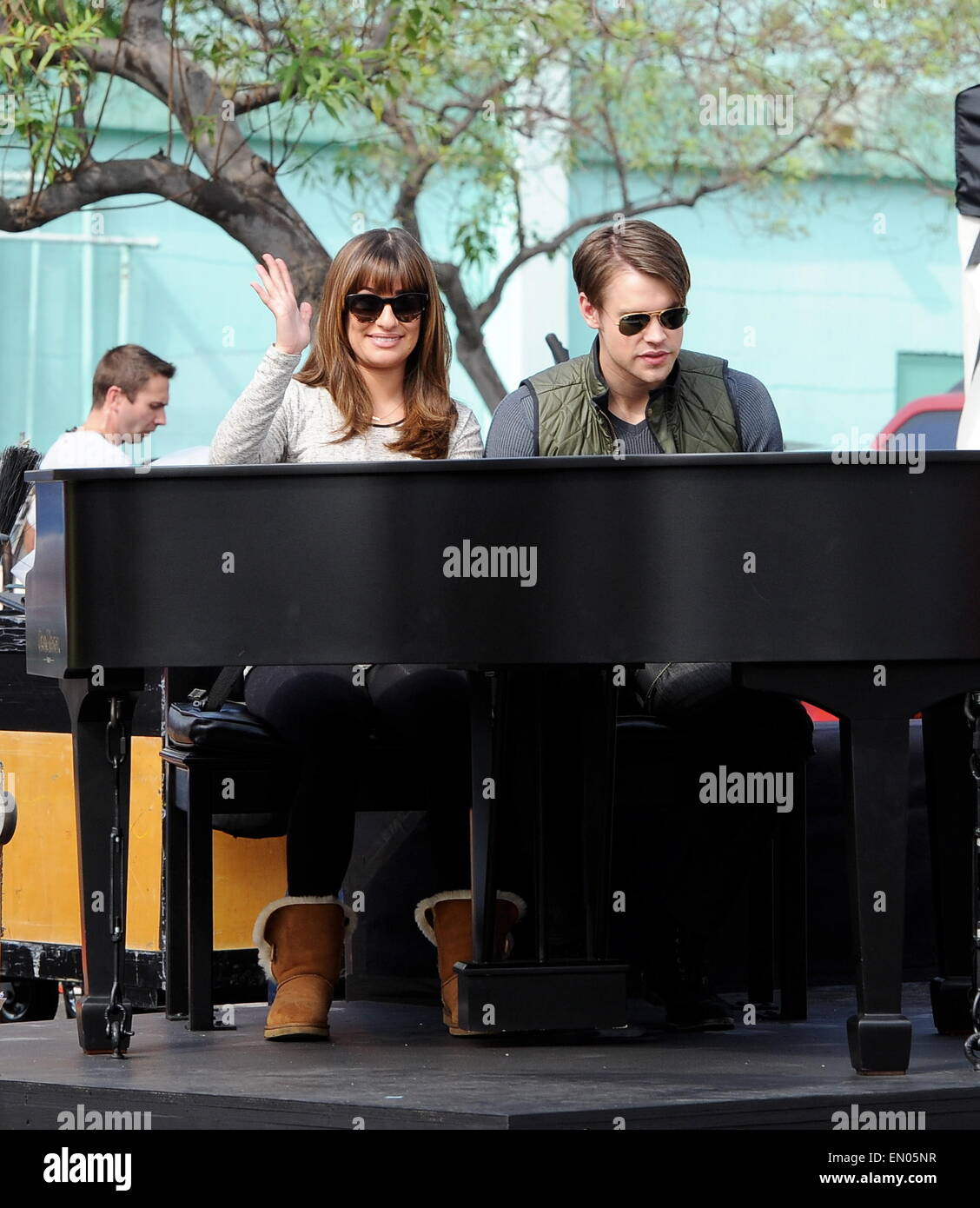 Actress Lea Michele and Chord Overstreet performing a duet for a new ...
