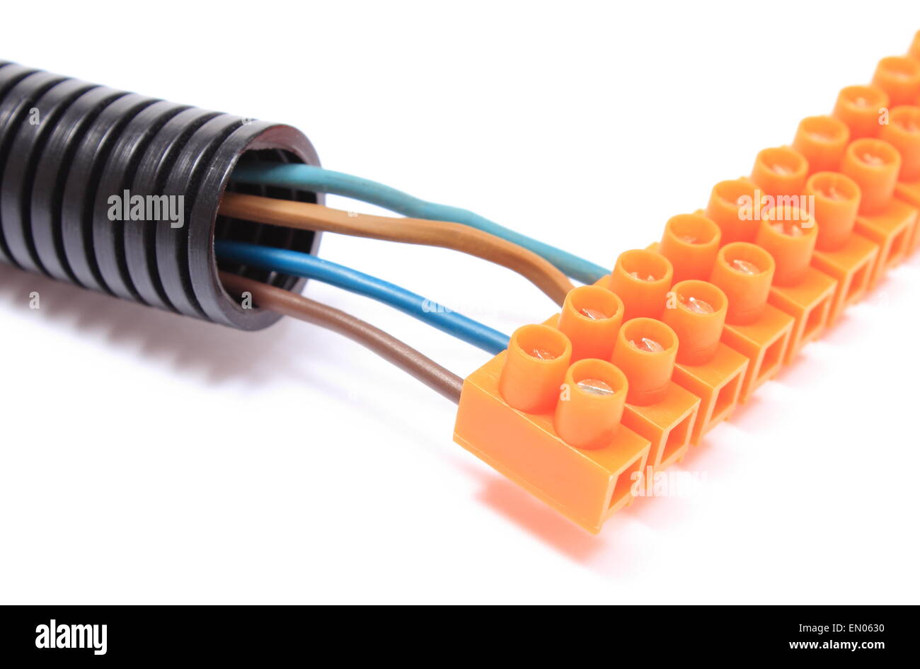 Corrugated plastic pipe and electrical cable with connection cube ...