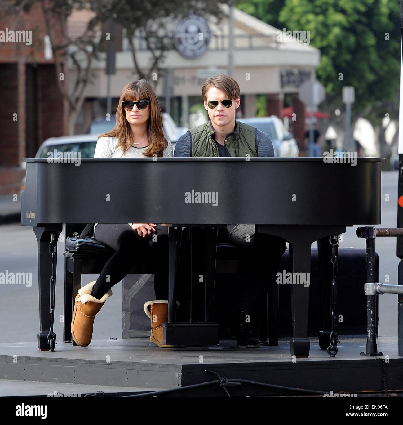 Actress Lea Michele and Chord Overstreet performing a duet for a new ...
