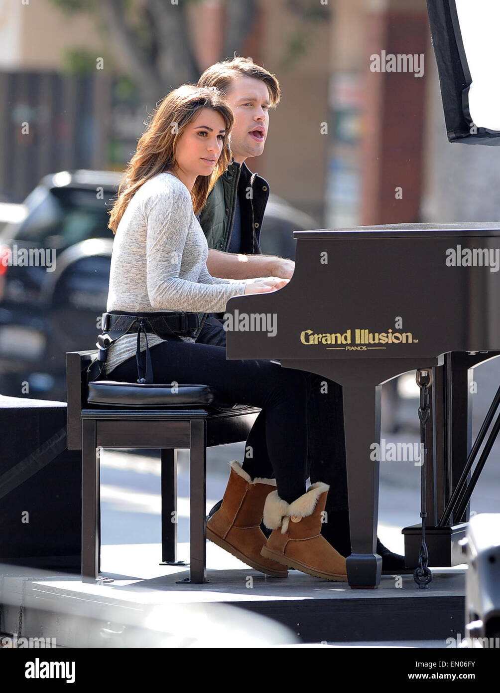 Actress Lea Michele and Chord Overstreet performing a duet for a new ...