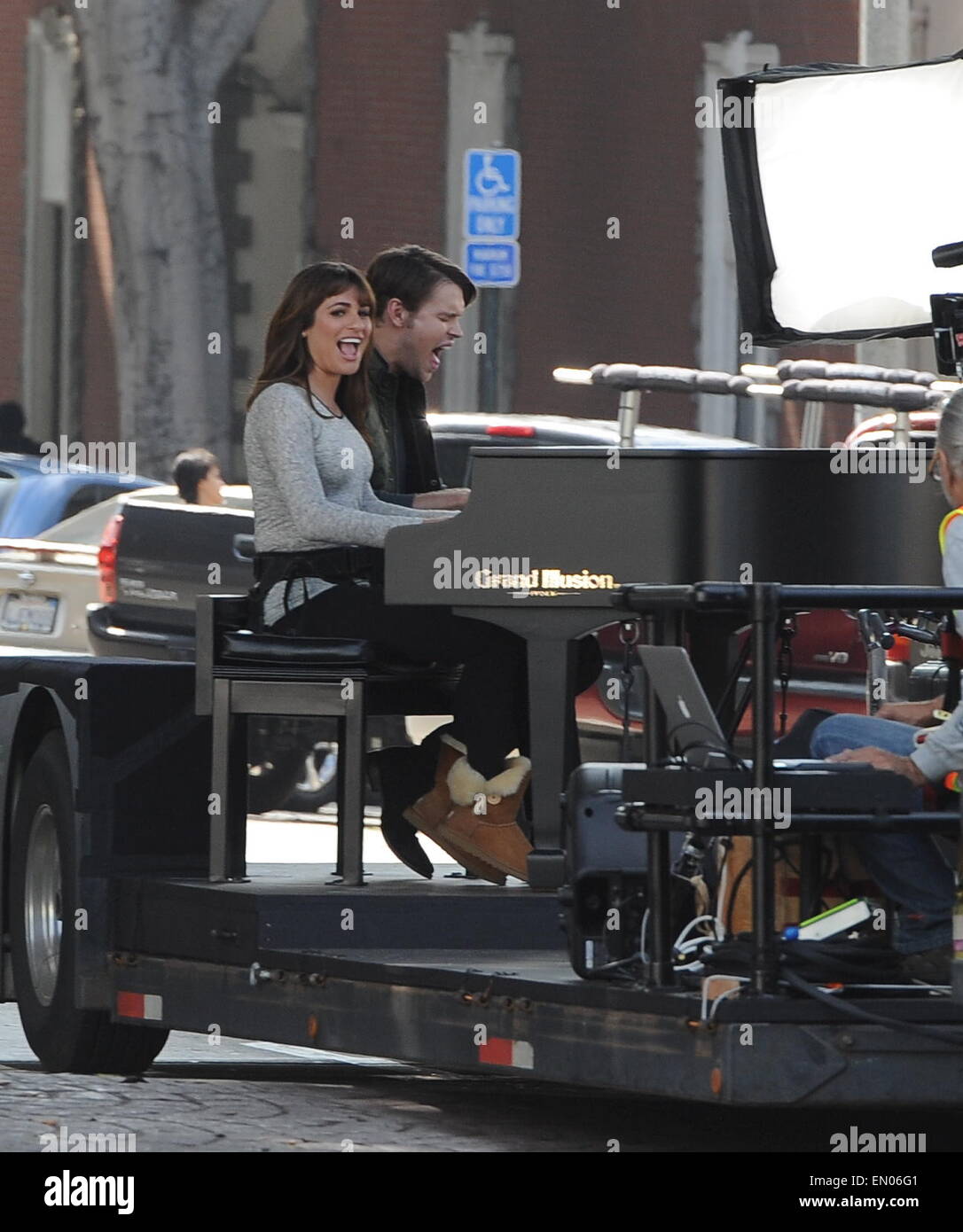Actress Lea Michele and Chord Overstreet performing a duet for a new ...