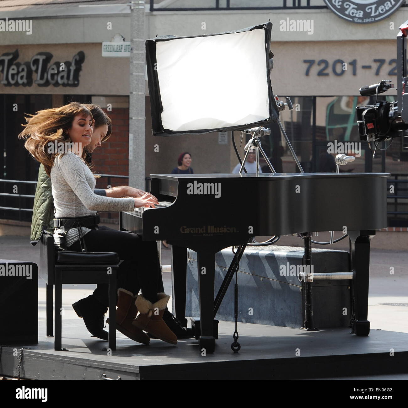 Actress Lea Michele and Chord Overstreet performing a duet for a new ...