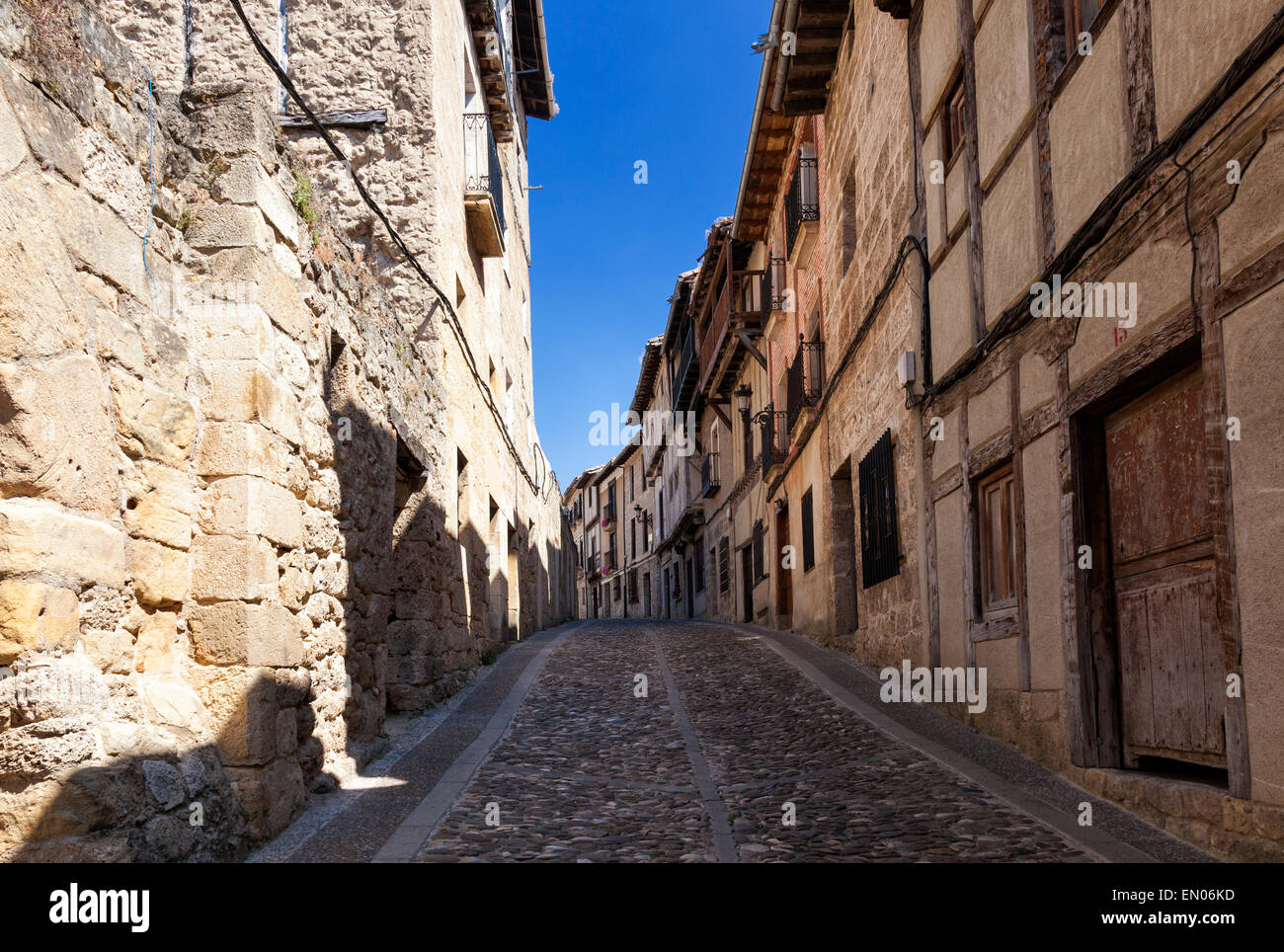 Old street in the medieval village of Frias, In Burgos, Spain Stock ...