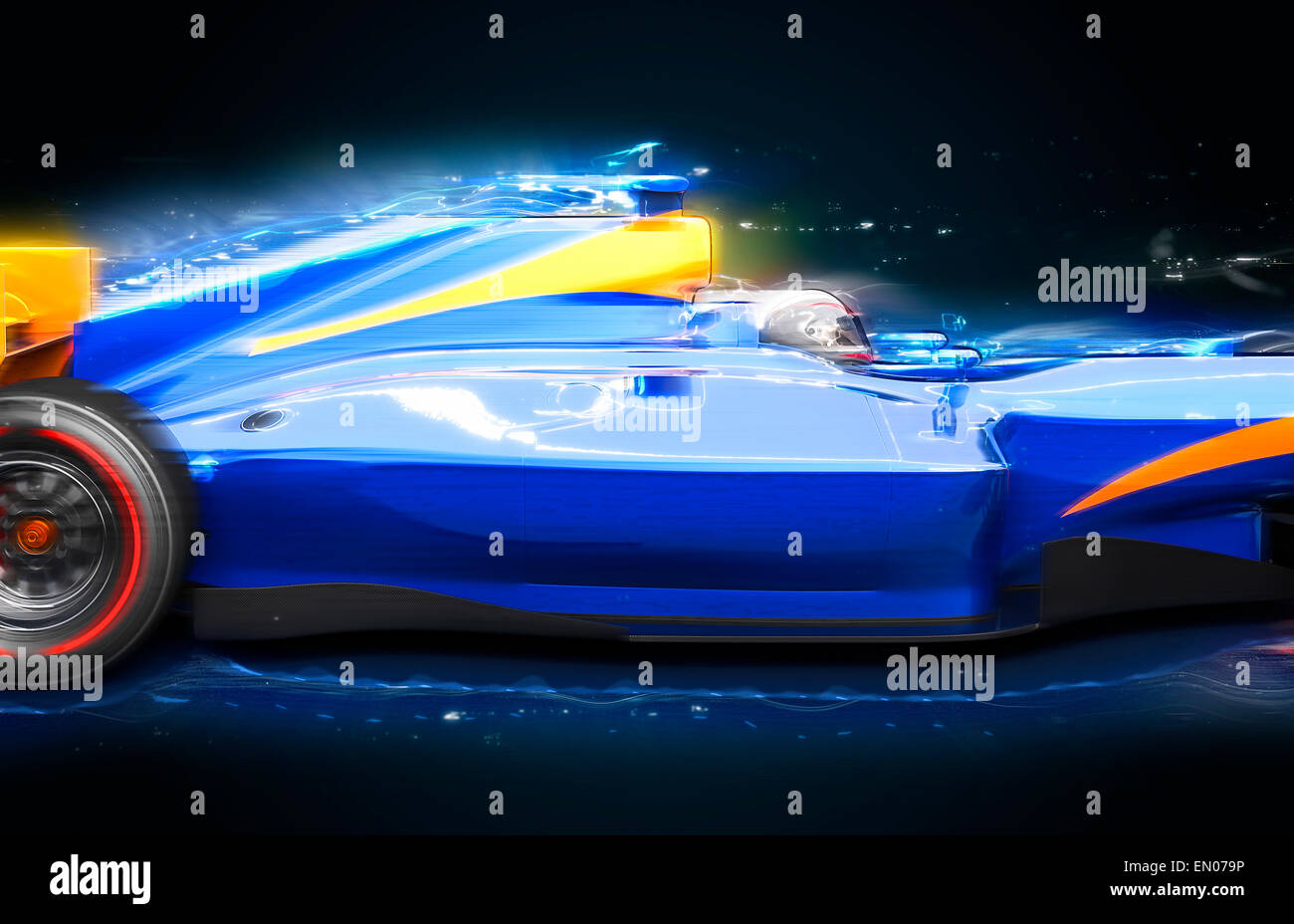 F1 bolide with light effect. Race car with no brand name is designed ...