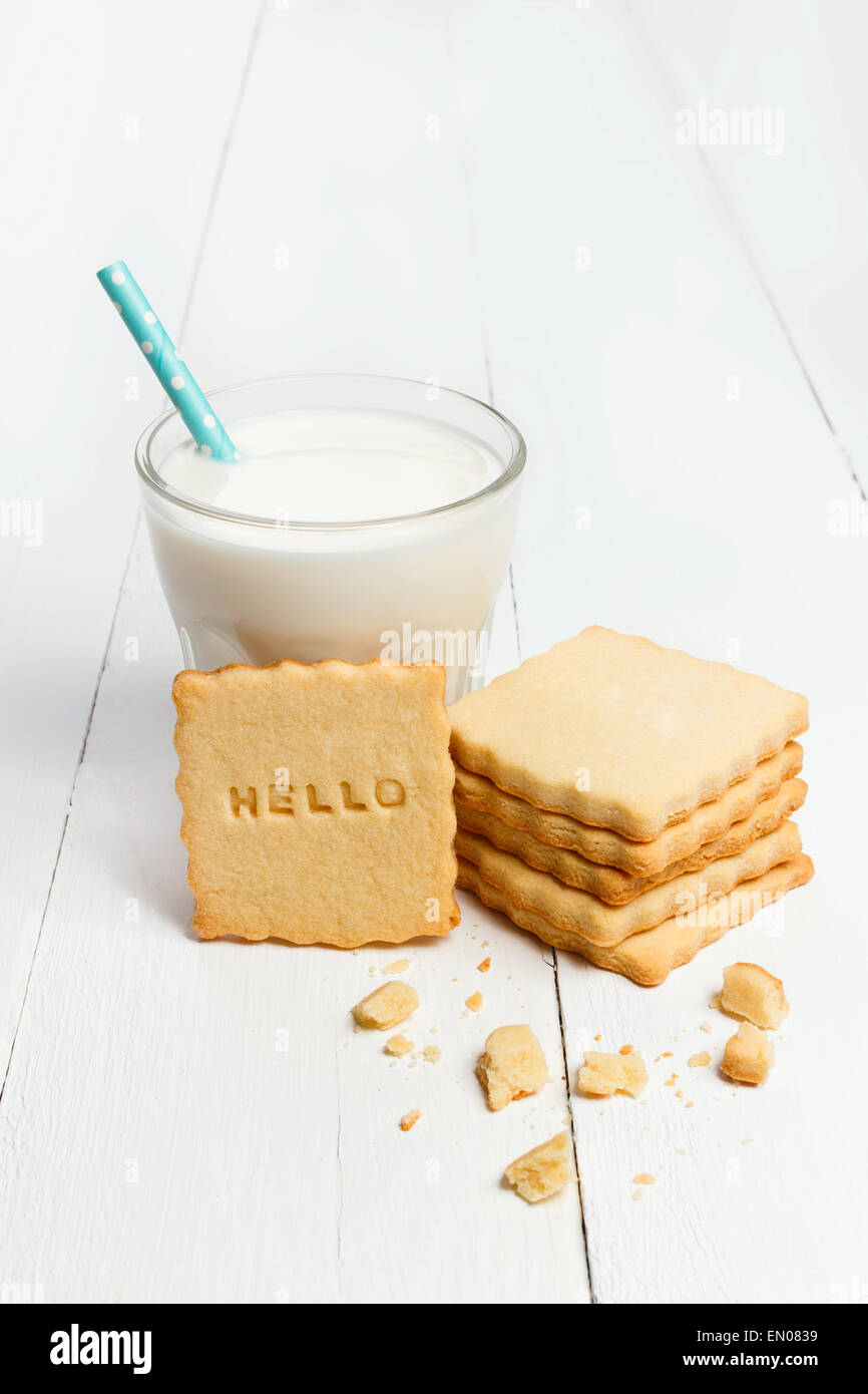 Cookie with HELLO sign Stock Photo - Alamy