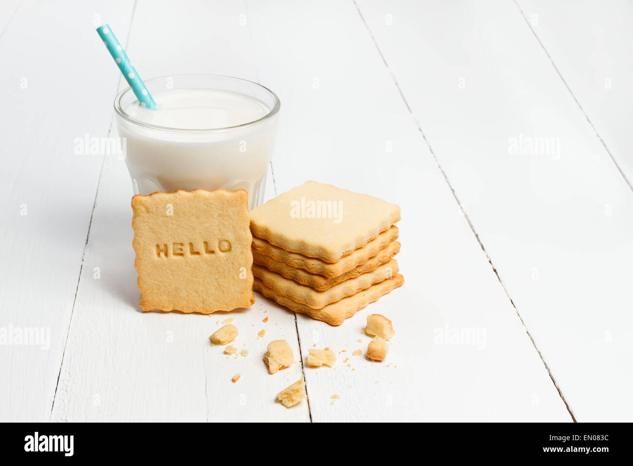 Cookie with HELLO sign Stock Photo - Alamy