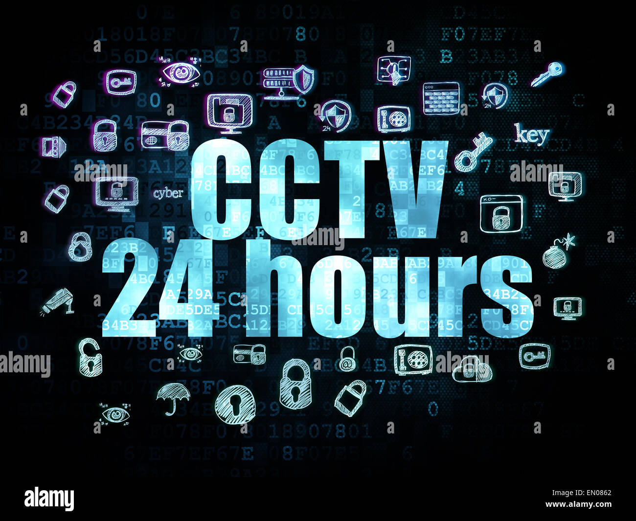 Safety concept: CCTV 24 hours on Digital background Stock Photo - Alamy