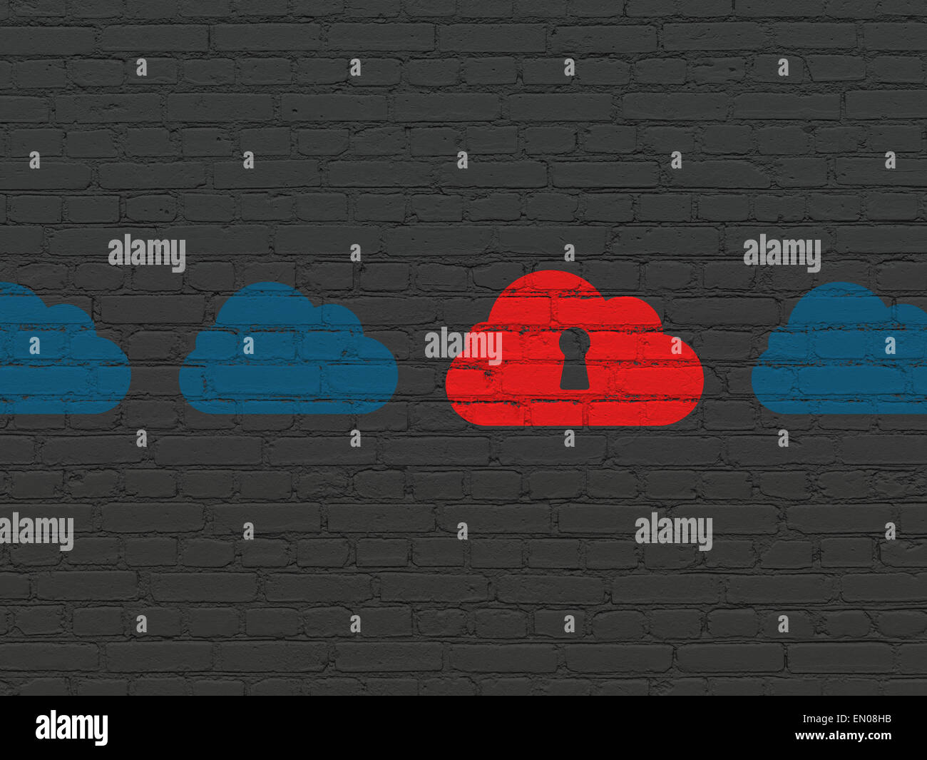 Cloud technology concept: cloud with keyhole icon on wall Stock Photo ...