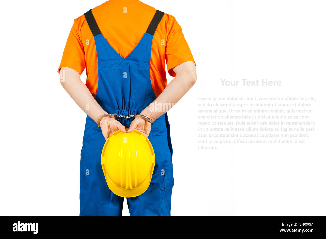 failure guilty laborer regretful criminal handcuffed hard hat blue ...