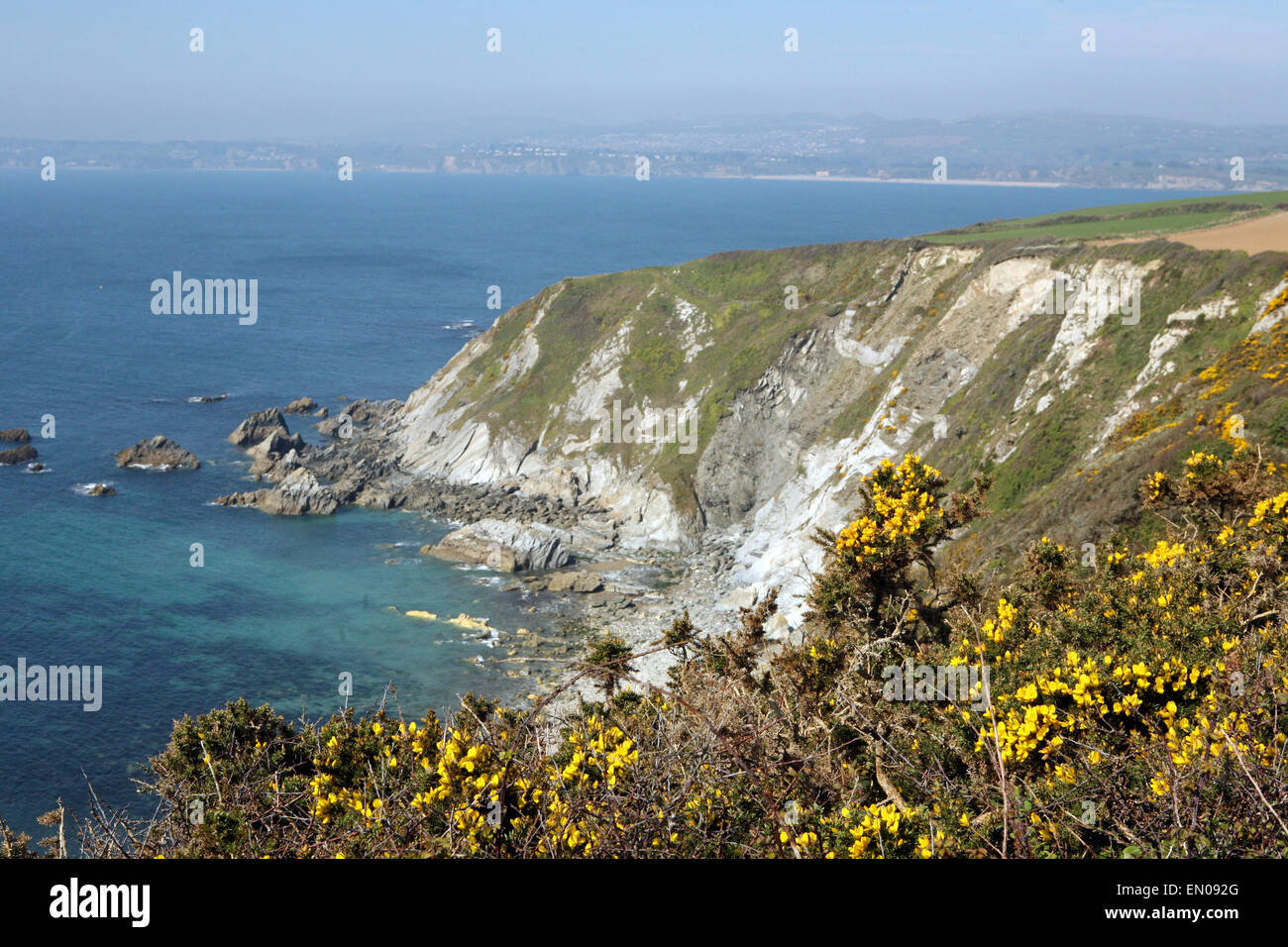 Coast just South of Polkerris Cornwall Stock Photo - Alamy