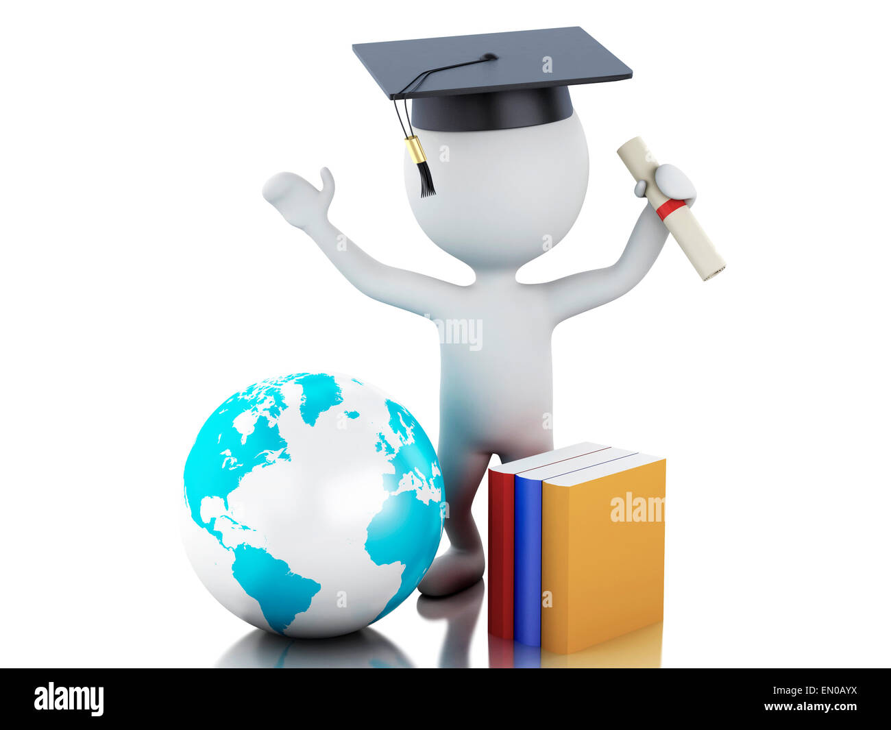White people graduate with diploma, Graduation cap, earth globe and ...