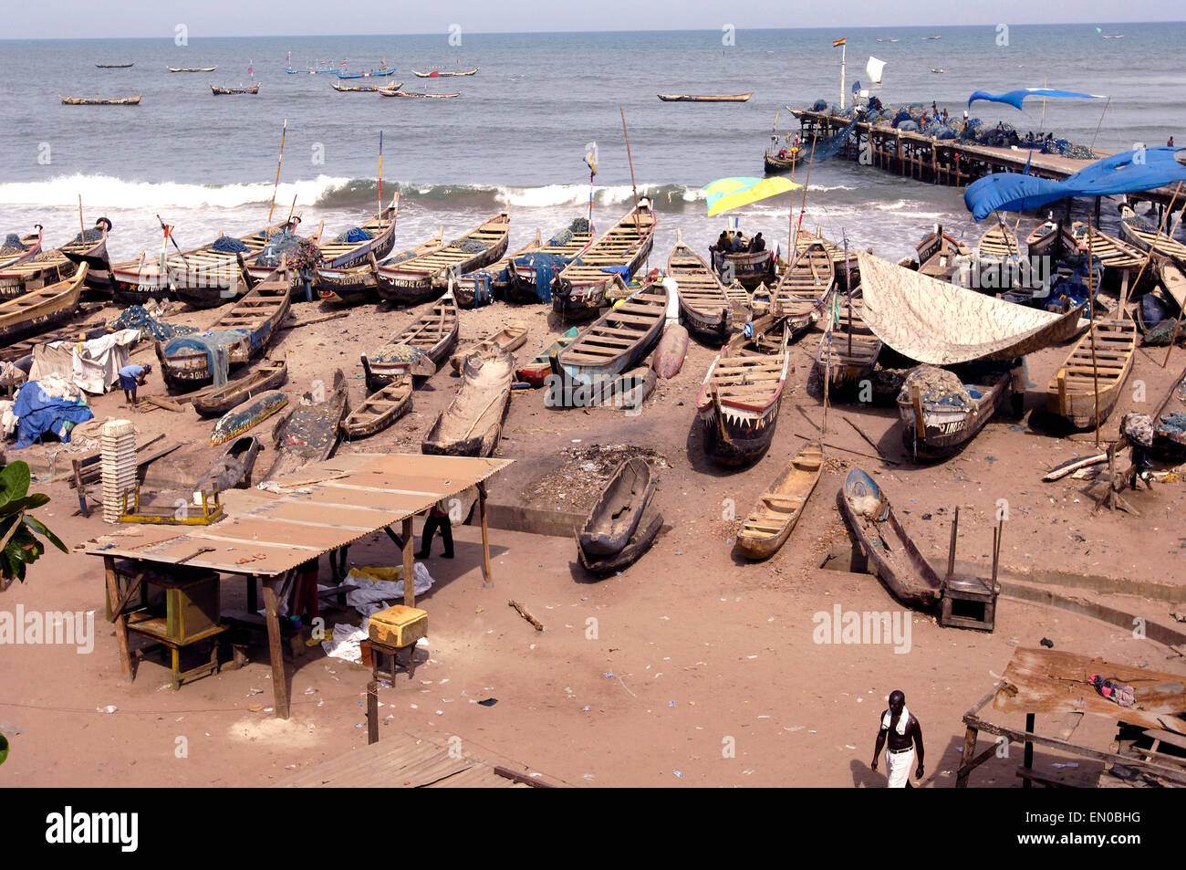Fishing boats along the shore near Accra, Ghana, West Africa Stock ...