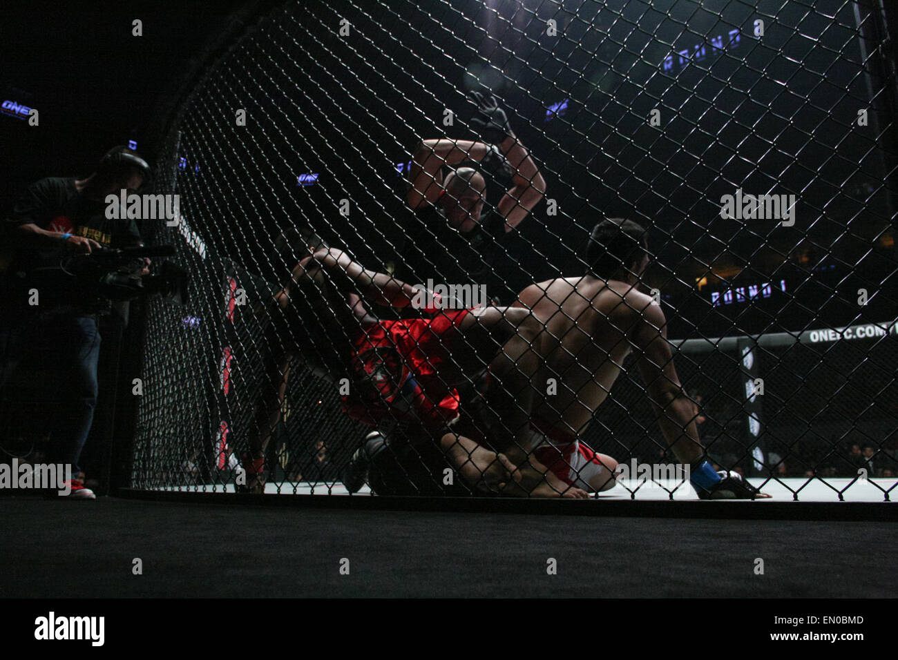 Pasay, Philippines. 24th Apr, 2015. Referee Olivier Coste stops the ...