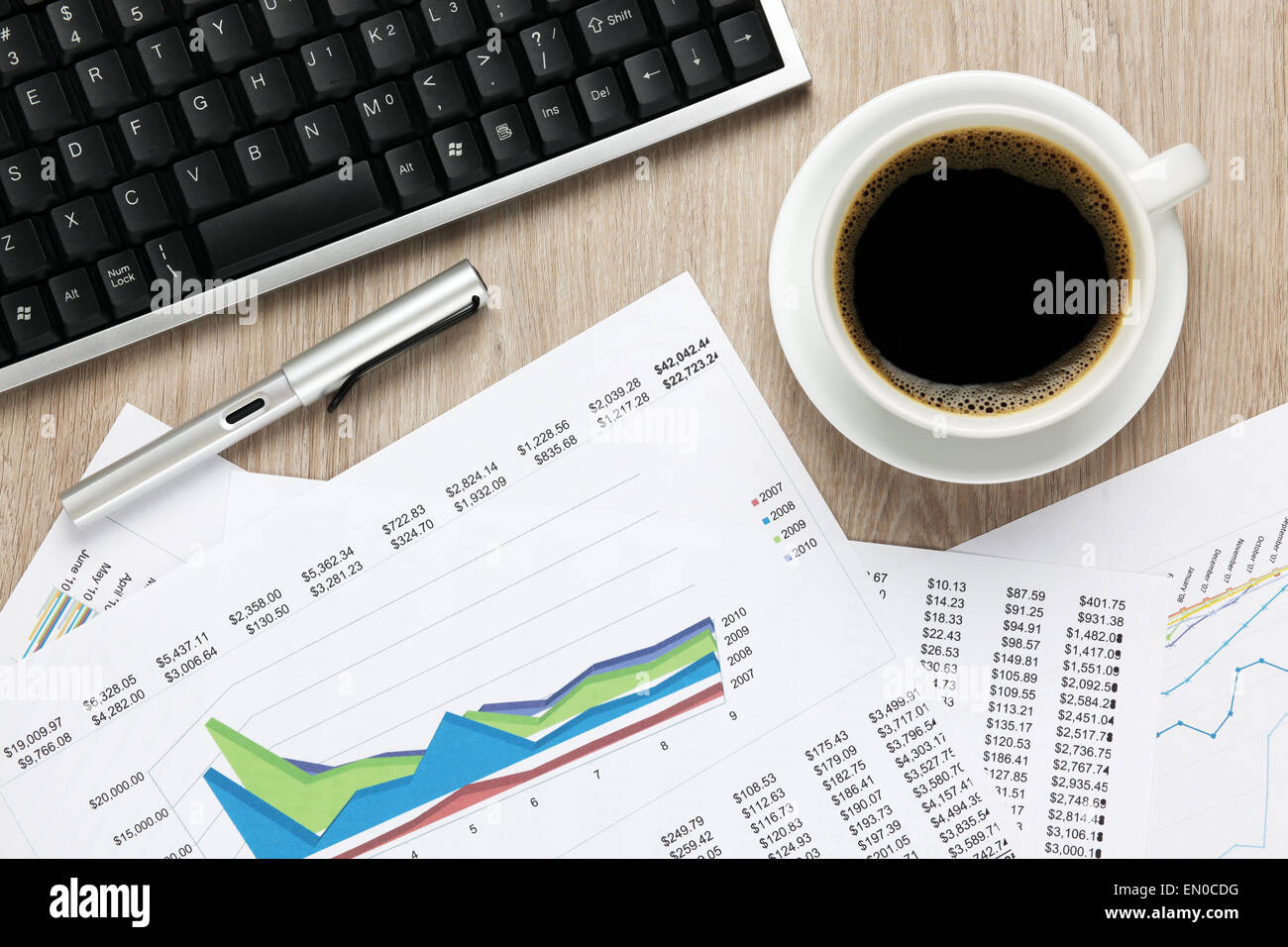Overhead of office desk Stock Photo - Alamy