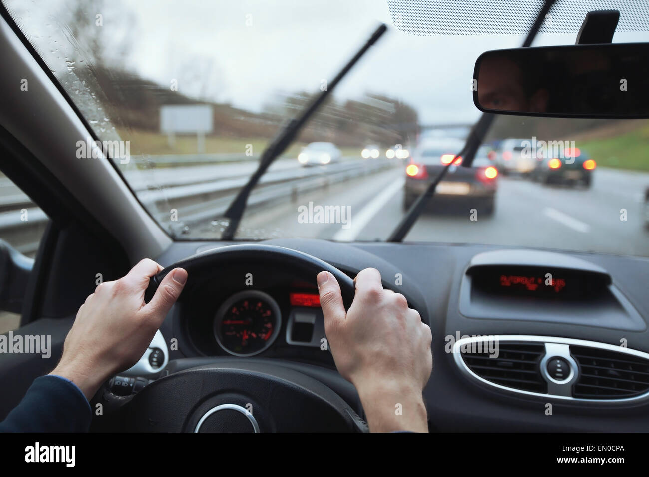 driving in hard weather conditions, rain on the windshield Stock Photo ...