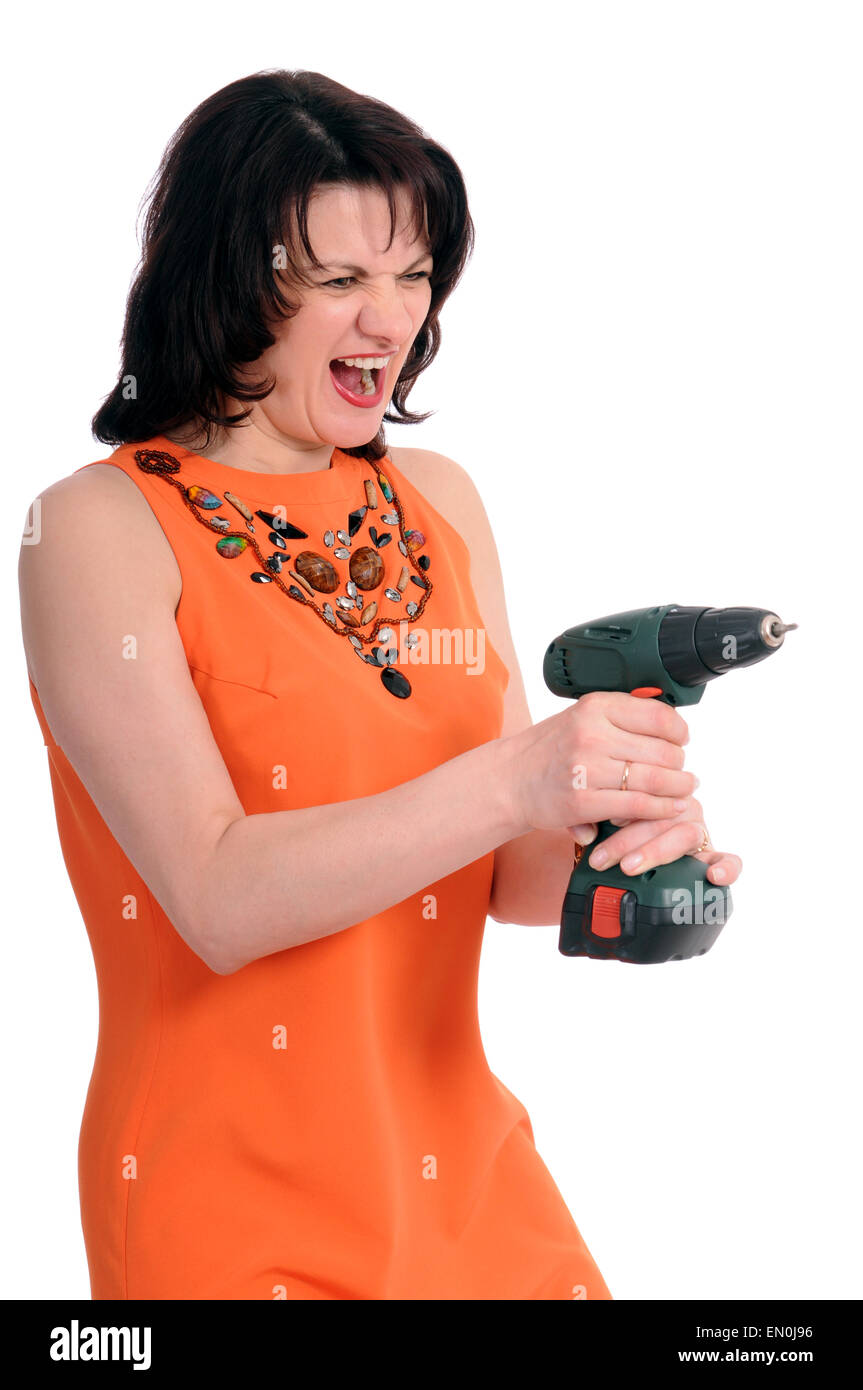 woman with screwdriver isolated on white background Stock Photo - Alamy