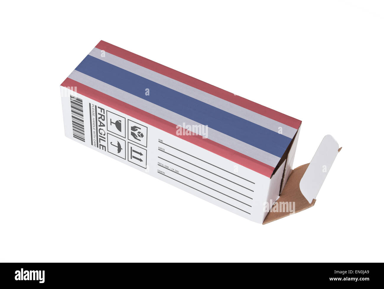 Concept of export, opened paper box - Product of Thailand Stock Photo ...