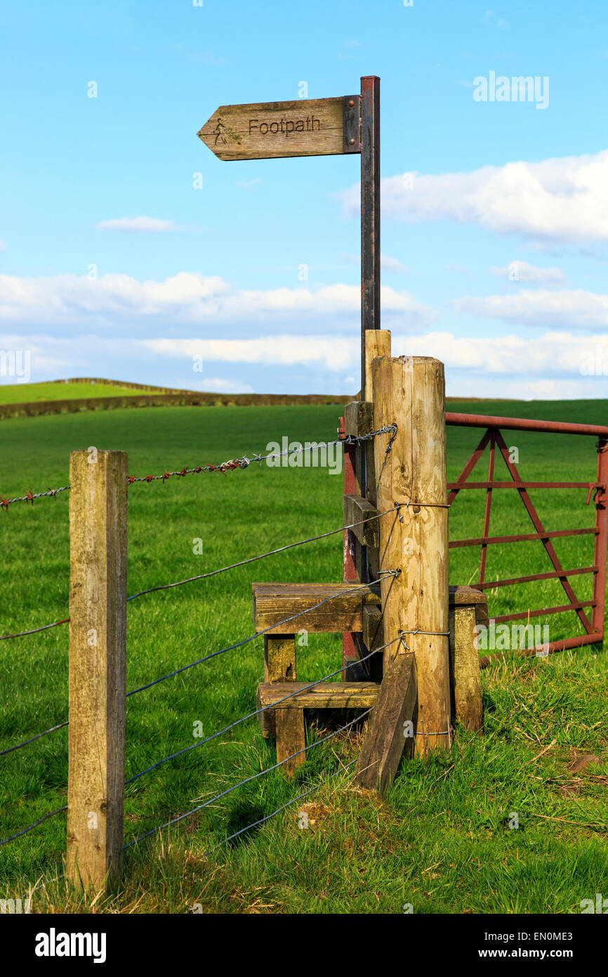footpath and stile crossing in the Scottish countryside near Kilmarnock ...