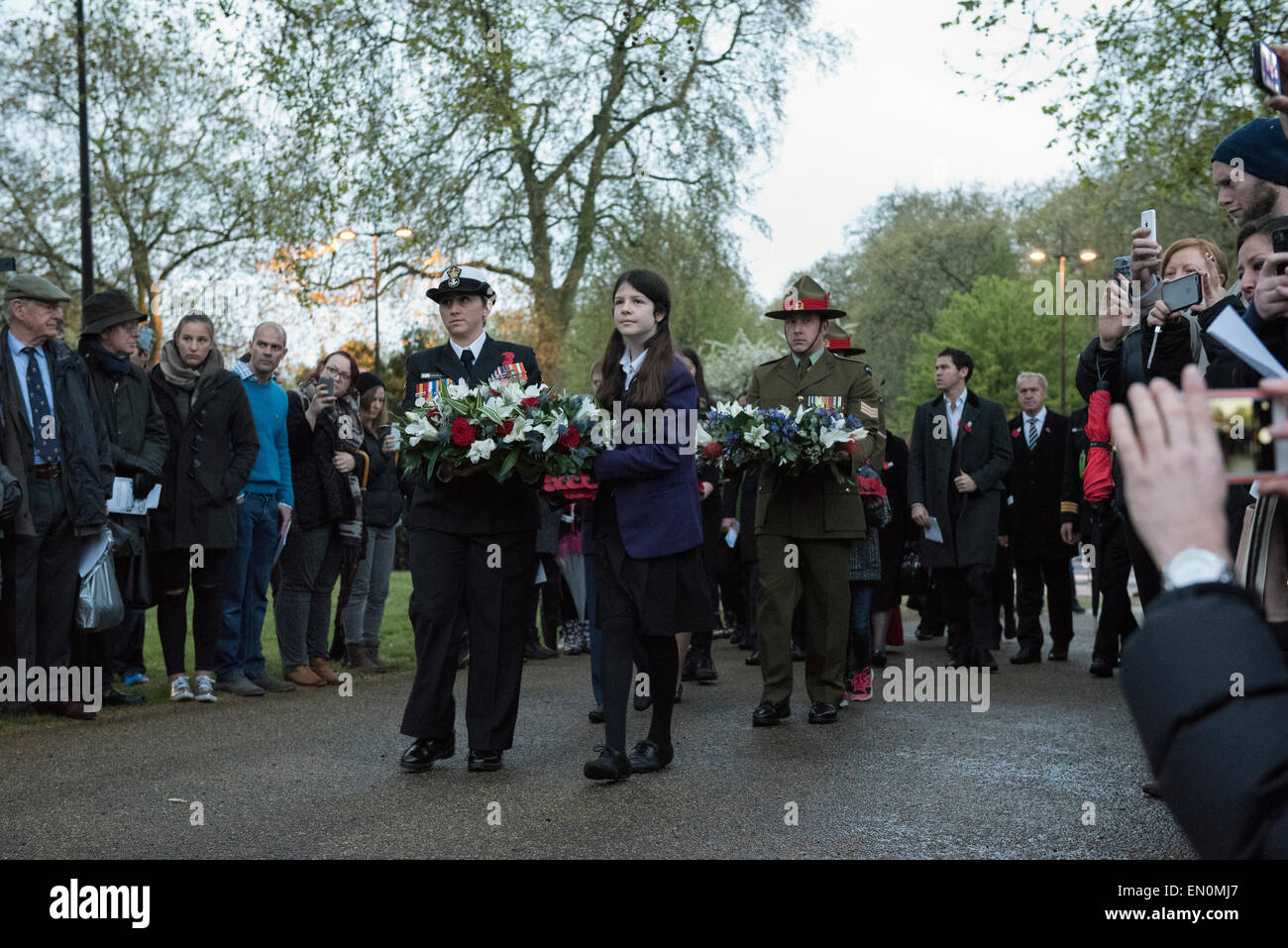 London, UK. 25th Apr, 2015. Dignitaries join thousands at the ANZAC Day ...