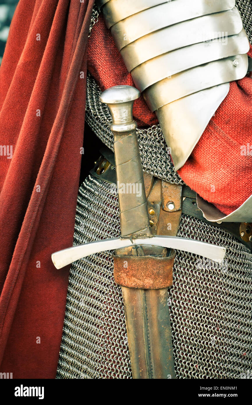 Medieval knight. Close-up of sword and armor Stock Photo - Alamy