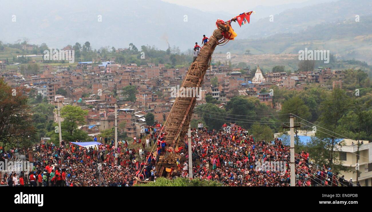 Lalitpur, Nepal. 24th Apr, 2015. Nepalese devotees pull the chariot of ...